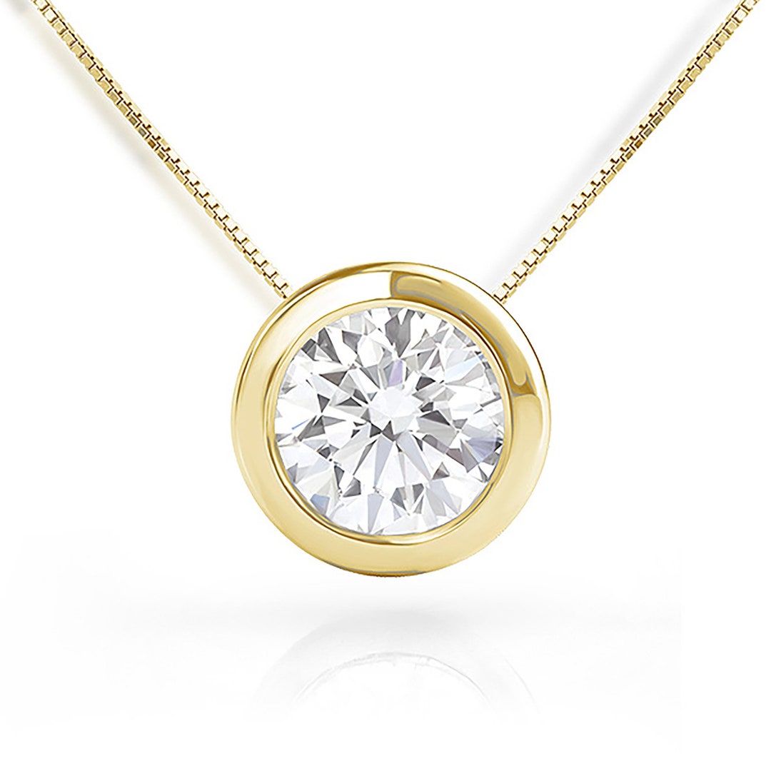 1ct Lab-grown Diamond Necklace Lab-grown Diamond Pendant Bezel Set ...
