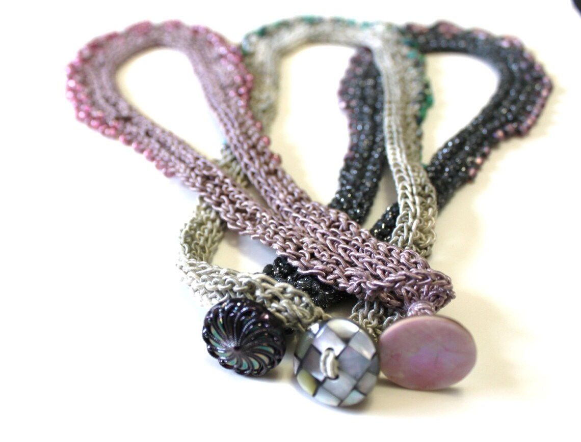 Gatsby Necklace Pattern - Bead Knit Necklace With Button Closure PDF ...