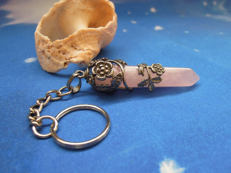 Rose Quartz Keyring - Rose Quartz Key Chain - Crystal Keyring - Crystal ...