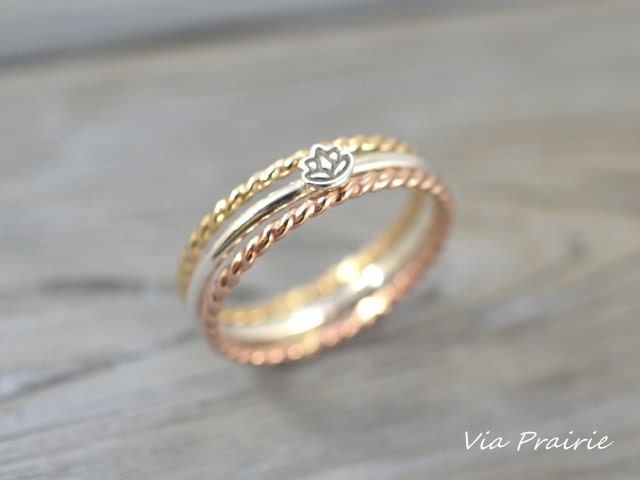 Lotus Flower Ring Tri-color Narrow Rings Dainty Lotus - Etsy