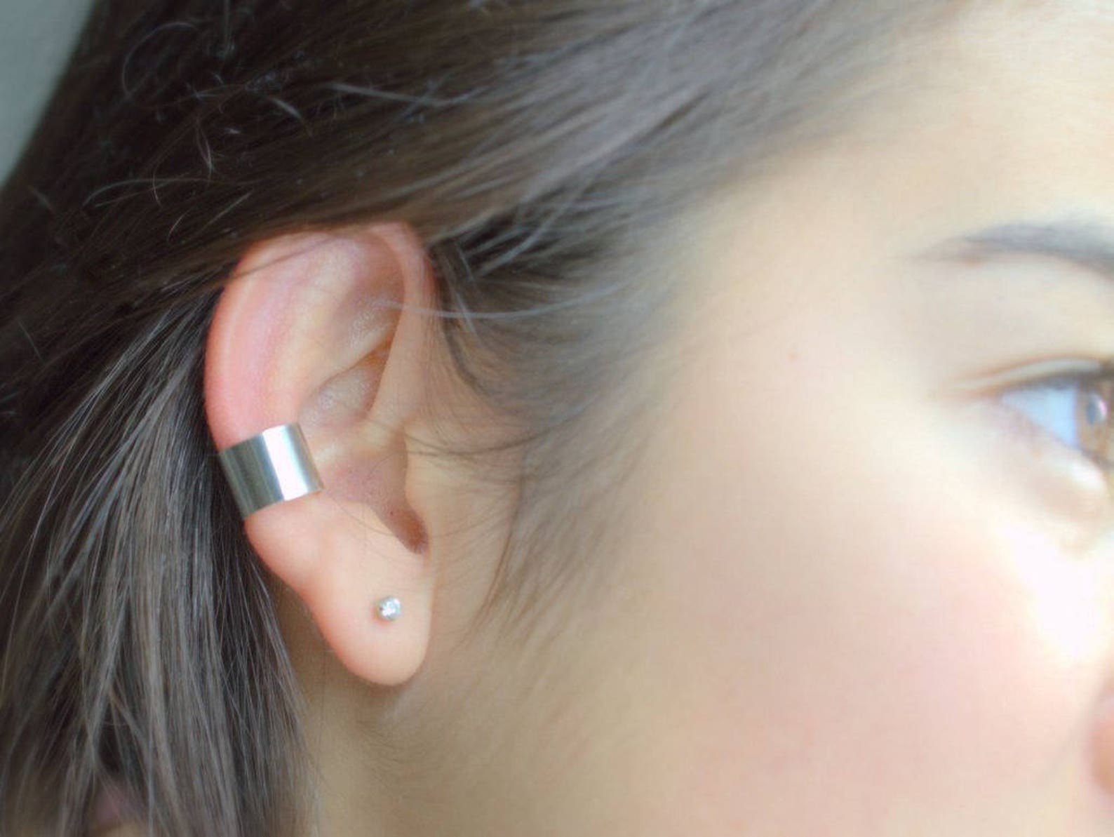 Wide Silver Cartilage Cuff | Unisex Lotus Zen Mandala Jewelry | Non ...