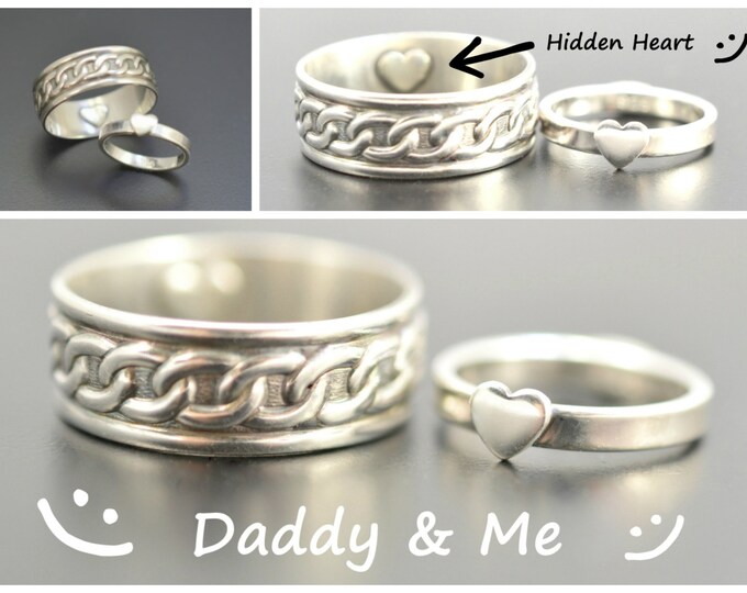 Father Daughter Ring Set, Daddy & Me Rings, Hidden Heart Ring, Dad and ...
