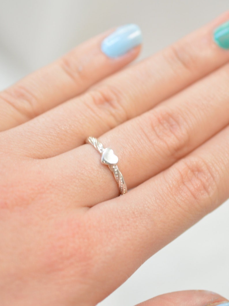 Tiny Heart Ring Twist Heart Ring Stacking Ring Heart Ring - Etsy