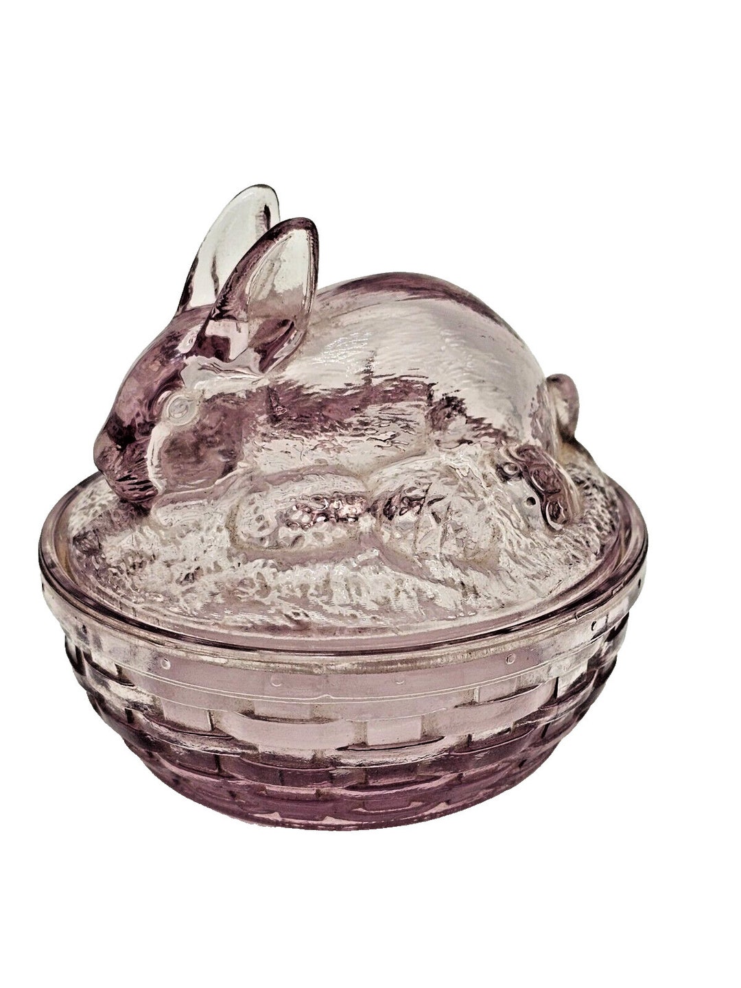 Longaberger 2004 Glass Easter Bunny Candy Dish With Lid Rabbit on Nest ...