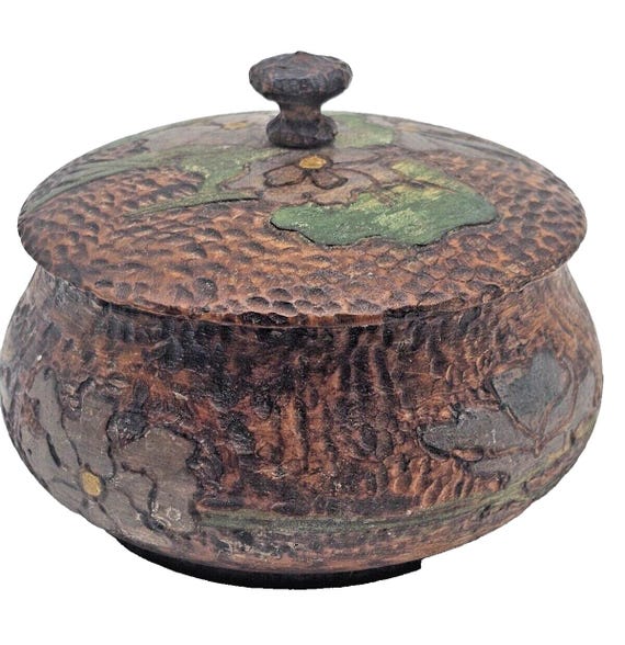 Antique Wooden Folk Art Polygraph Hand Painted Trinke… - Gem