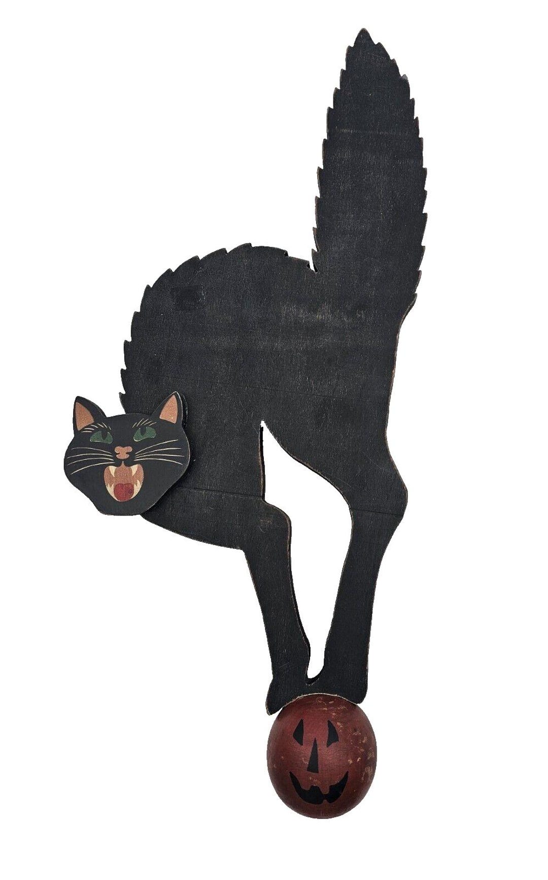 Vintage Solid Wood Hand Painted Halloween Black Cat Balancing on A ...