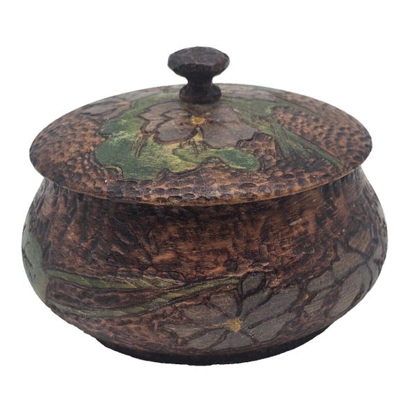 Antique Wooden Folk Art Polygraph Hand Painted Trinke… - Gem