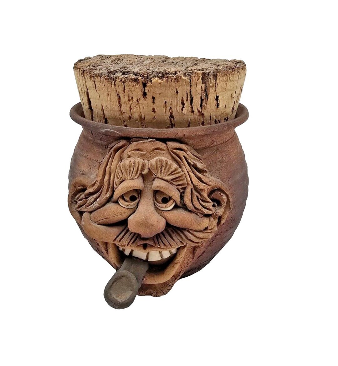 Vintage Man With Pipe Chip Fyn Signed Handmade Pottery Jar With Cork ...