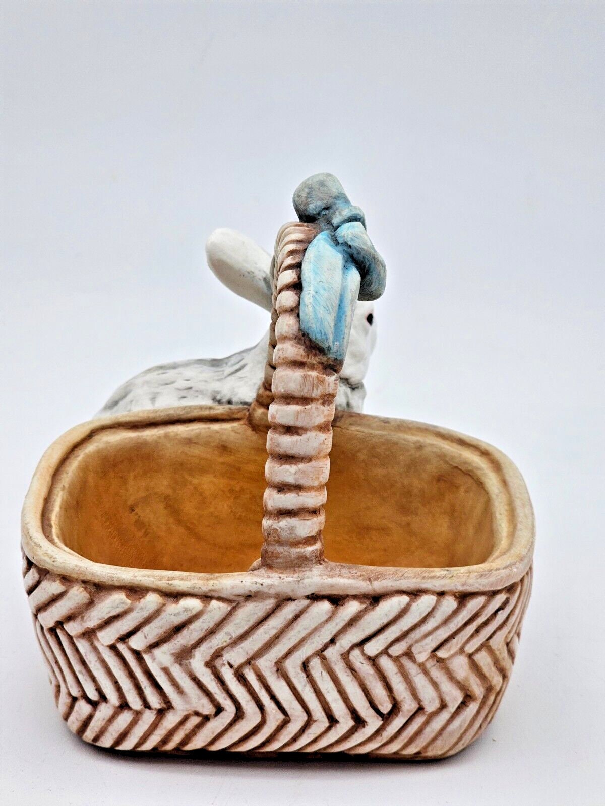 Vintage Heavy Pottery Bunny Rabbit Bonnet Bow Handle Basket Planter ...