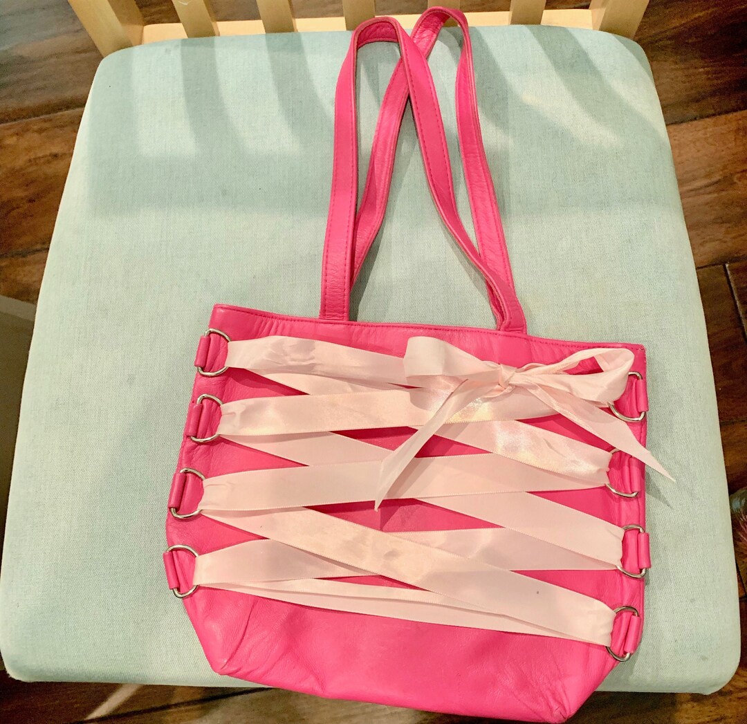Kemestry Fuchsia Leather With Light Pink Ribbon "ballet" Handbag W ...