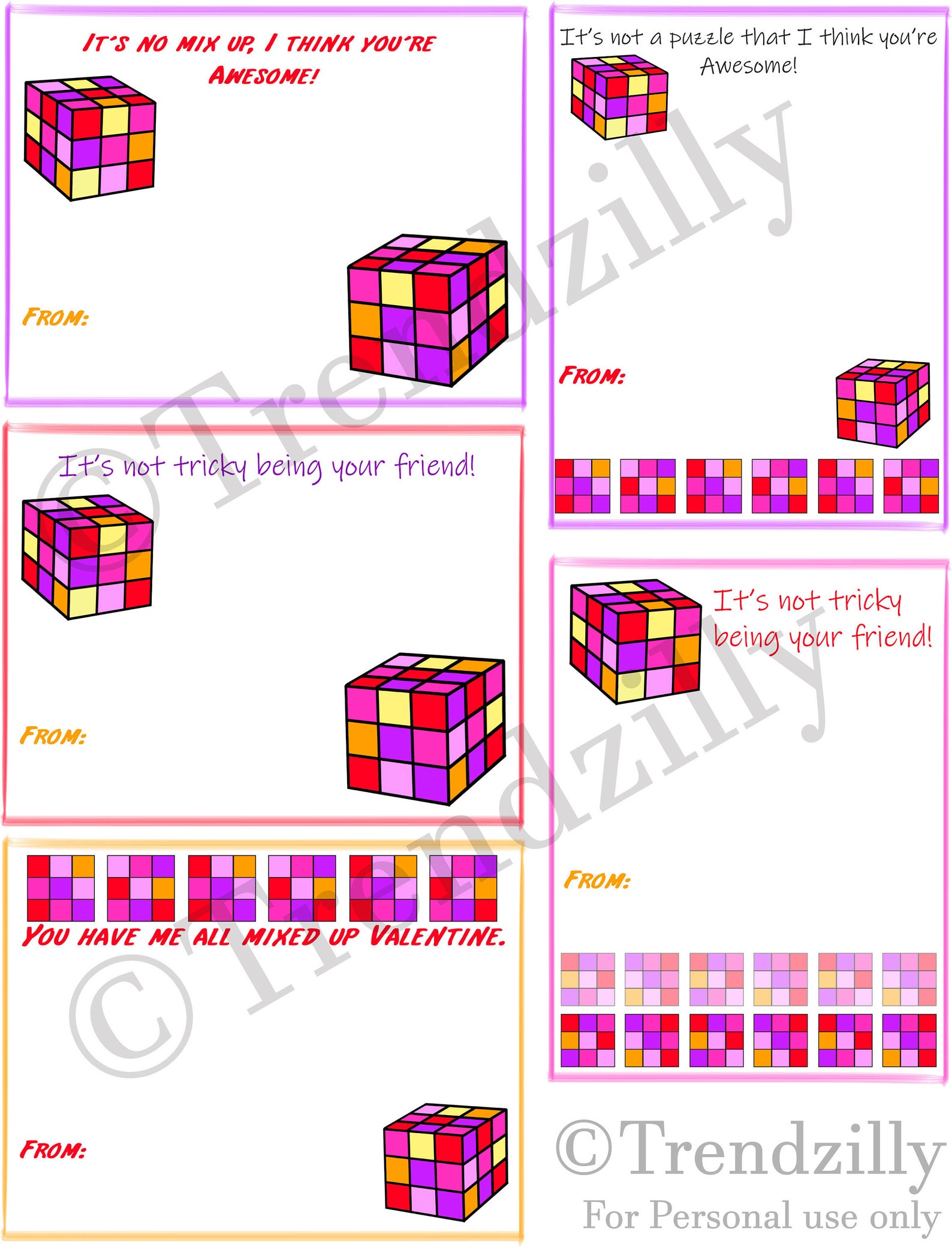 Kids Printable Valentines, Rubix Valentines, Kids Valentine, Puzzle ...
