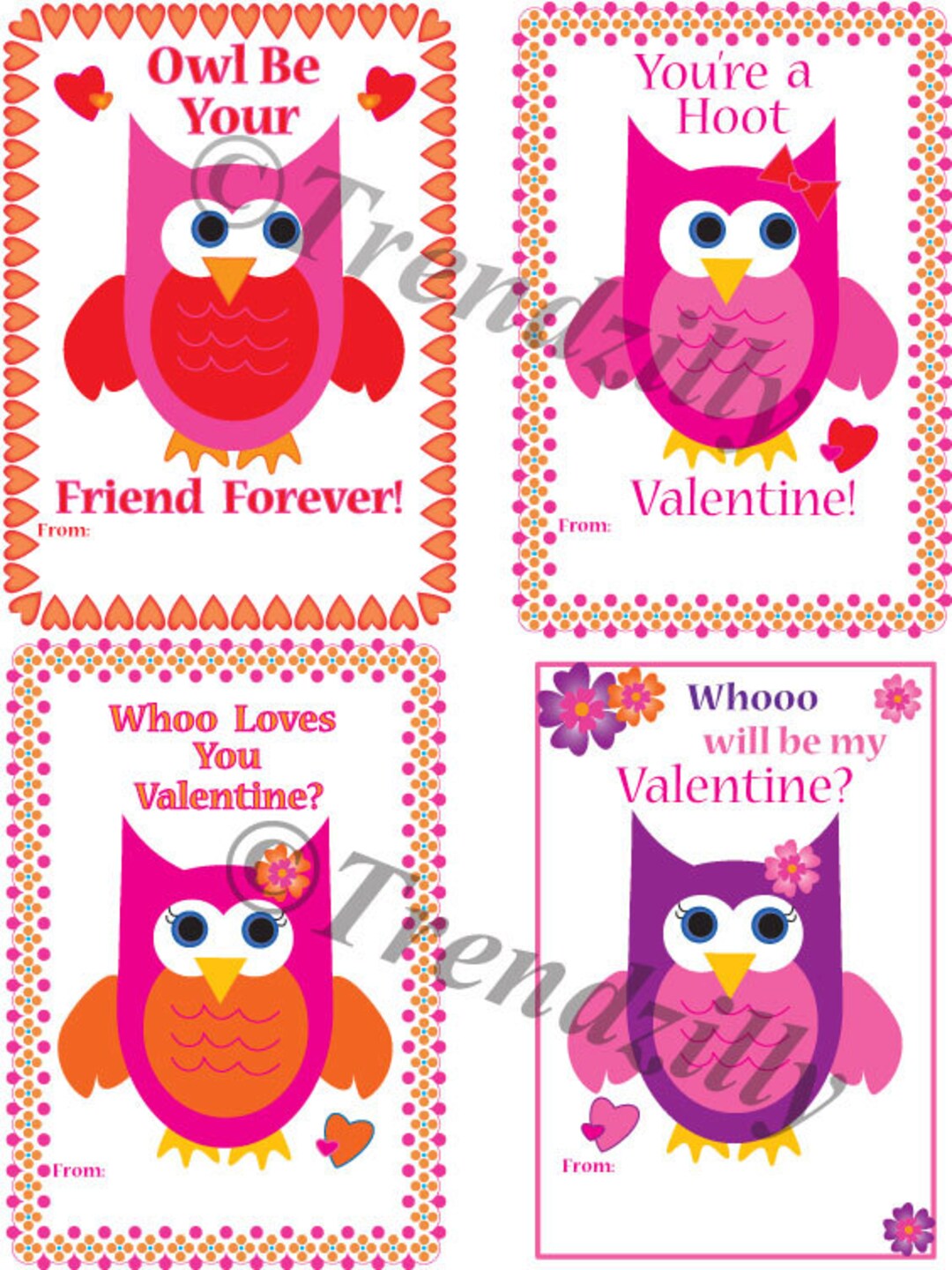 Owl Valentine, Printable Kids Valentine Cards, Valentines Day Card ...