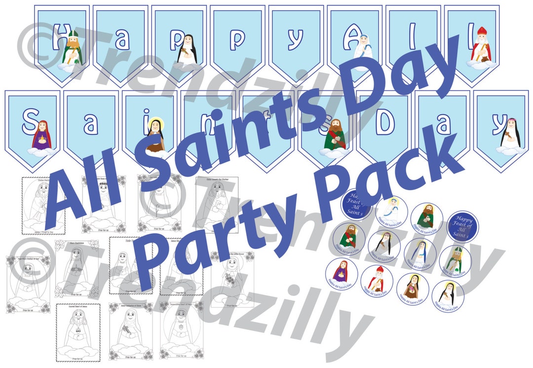 All Saints' Day Party Pack, Soft Saint Banner, Cupcake Toppers ...