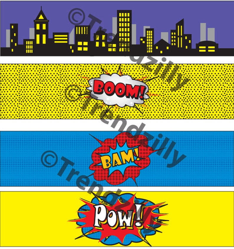 Superhero Water Bottle Labels, Comic Book Lables, Party Supplies ...