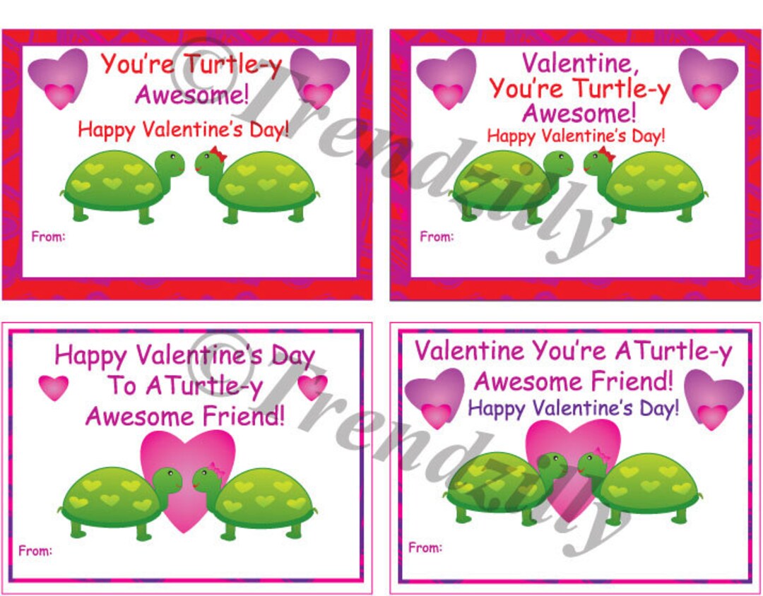 Turtle Valentine, Printable Kids Valentine Cards, Valentines Day Card ...