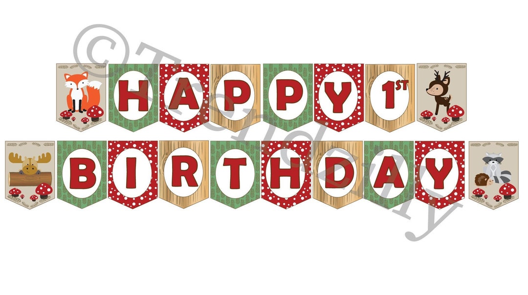 Forest Creatures Birthday Banner, Forest Animal Banner, Printable ...