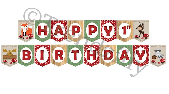 Forest Creatures Birthday Banner Forest Animal Banner | Etsy