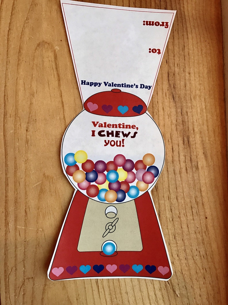 Kids Printable Valentine, Bubble Gum Bag Topper Valentine, Gum Ball ...