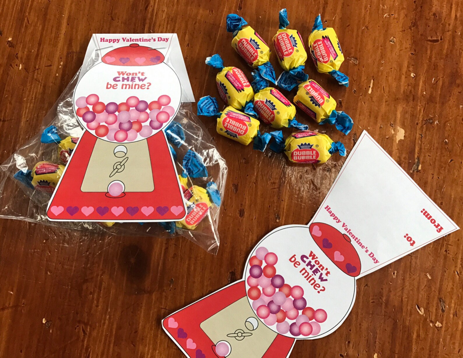 Kids Printable Valentine, Bubble Gum Bag Topper Valentine, Gum Ball ...