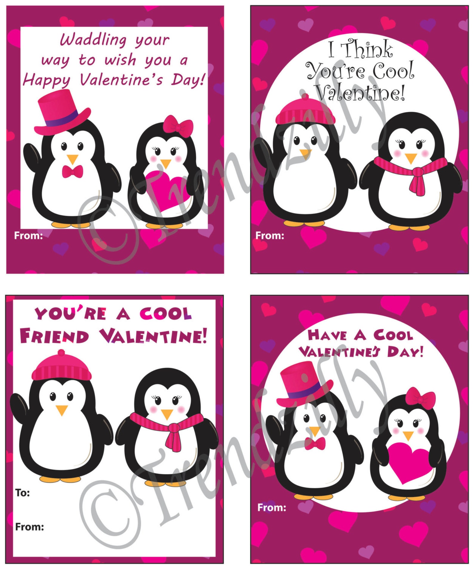 Penguin Valentine, Printable Kids Valentine Cards, Valentines Day Card ...