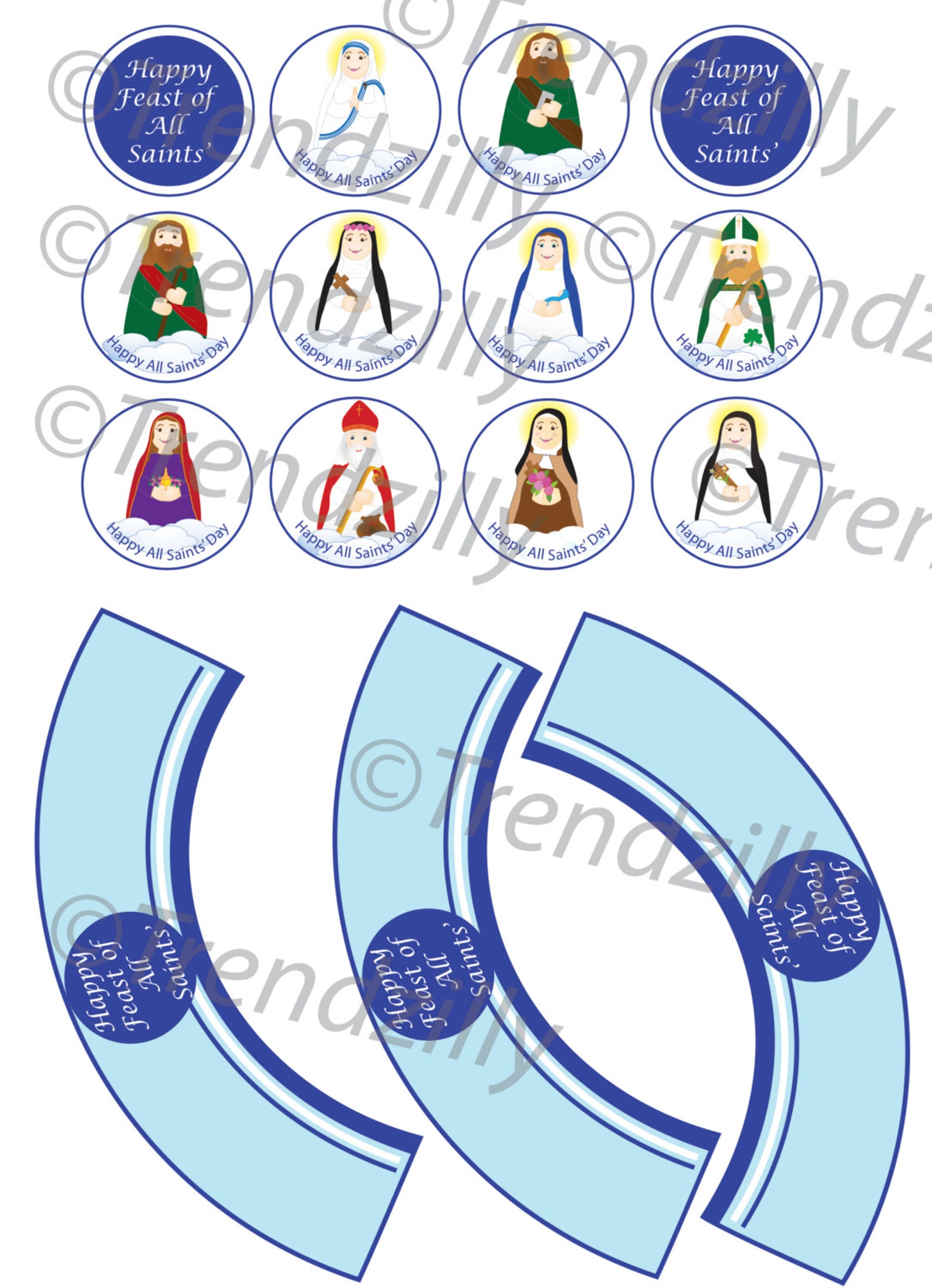 All Saints' Day Party Pack, Soft Saint Banner, Cupcake Toppers ...