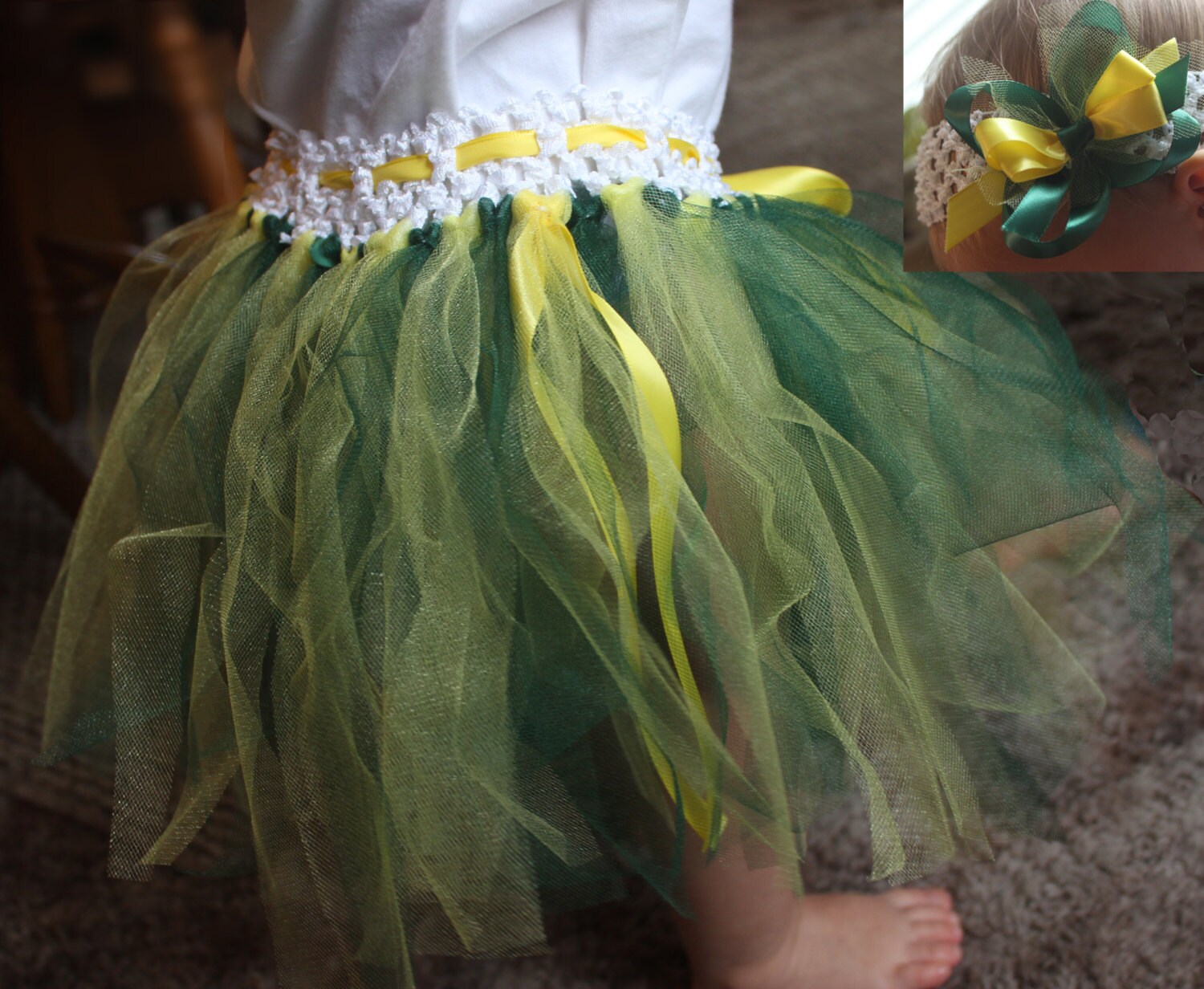 Oregon Ducks Tutu, Green and Yellow tutu, Team tutu, fits size 18mon-2t