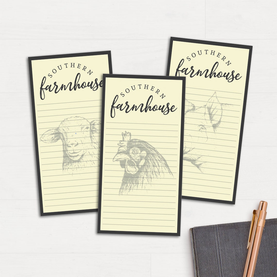 3-pack SOUTHERN FARMHOUSE Notepads Farm Animals Farm - Etsy