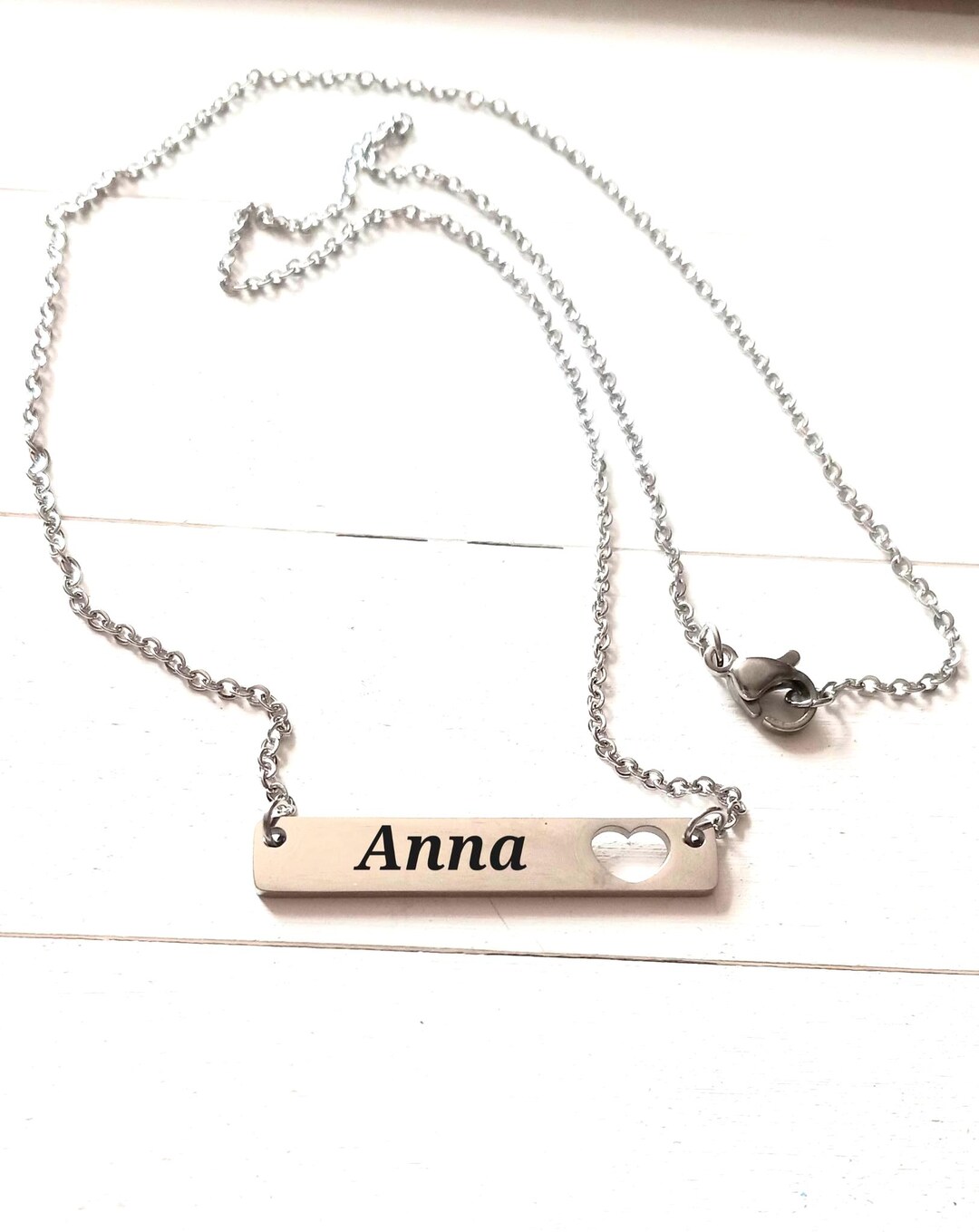 Custom Engraved Stainless Steel Heart Bar Necklace - Etsy