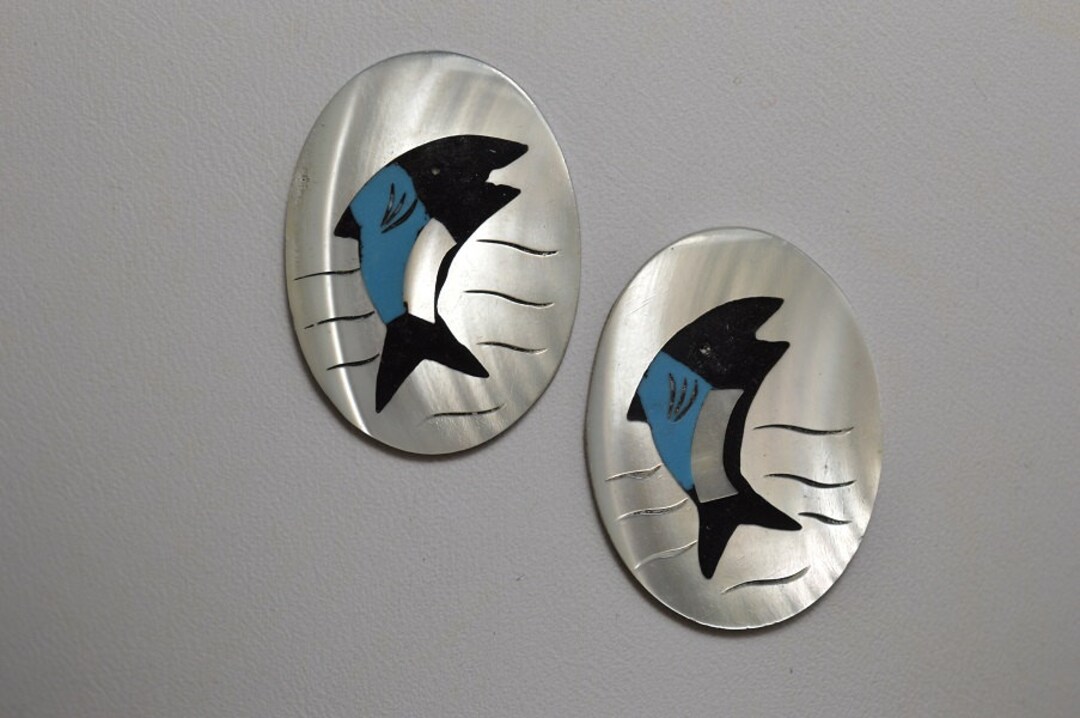 Vintage Zuni Style Inlaid Dolphin Cabachon. 29x22mm - (9999012) BB4-3 ...