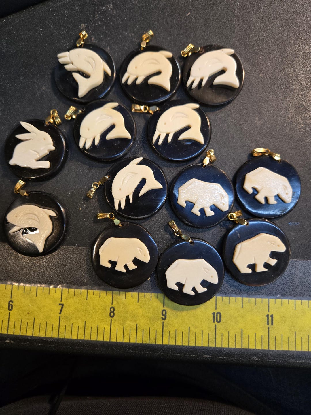 Vintage Bone Carved Animal Pendant, Mounted on Black Back, Pendant ...