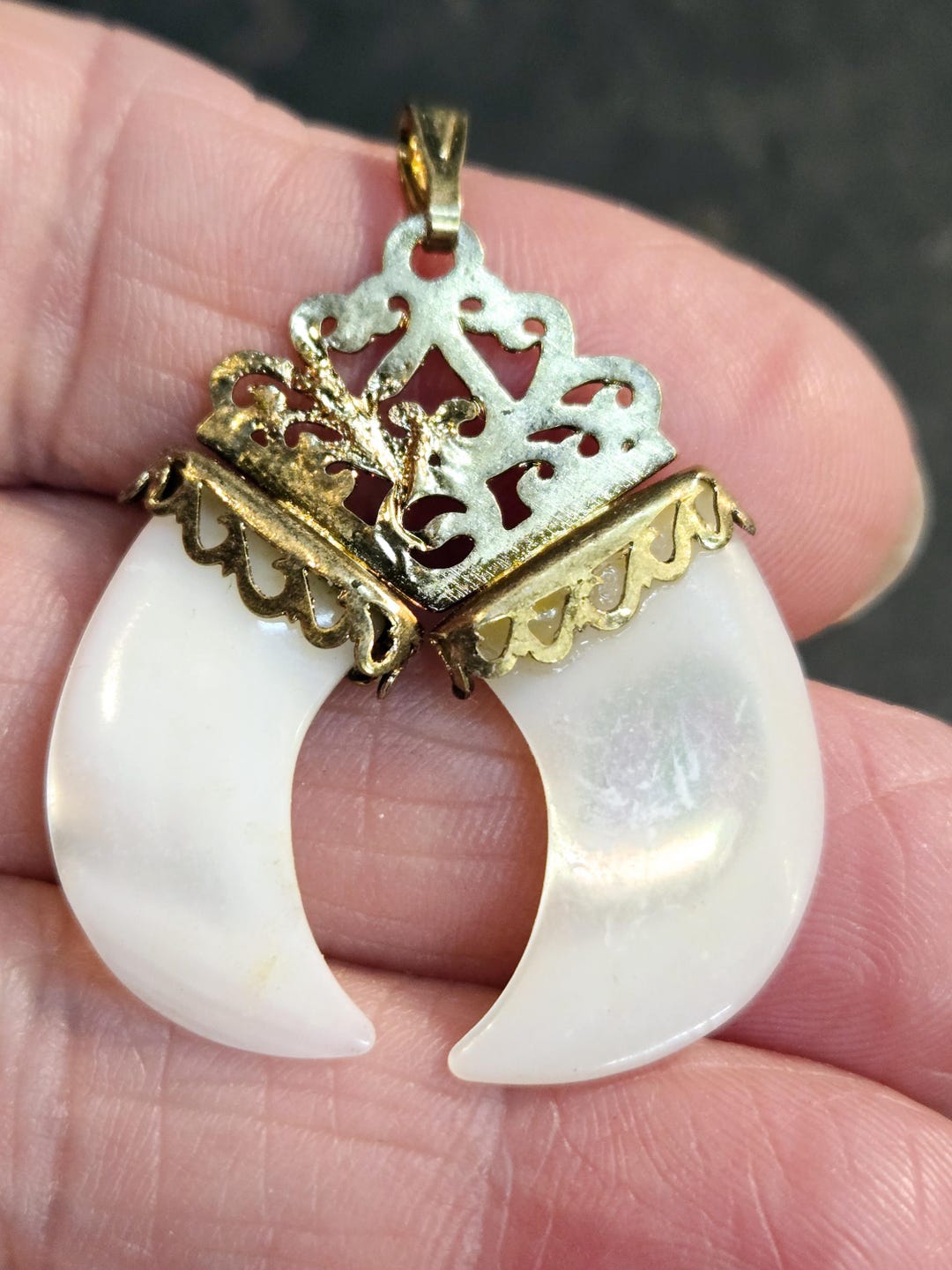 Vintage Mother of Pearl Good Luck Double Tusk Charm/pendants (2041773 ...