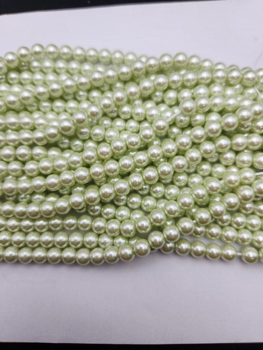 6mm Glass Pearls, Honeydew, Pearlized Glass Beads, 1 Full Strand - 16 ...