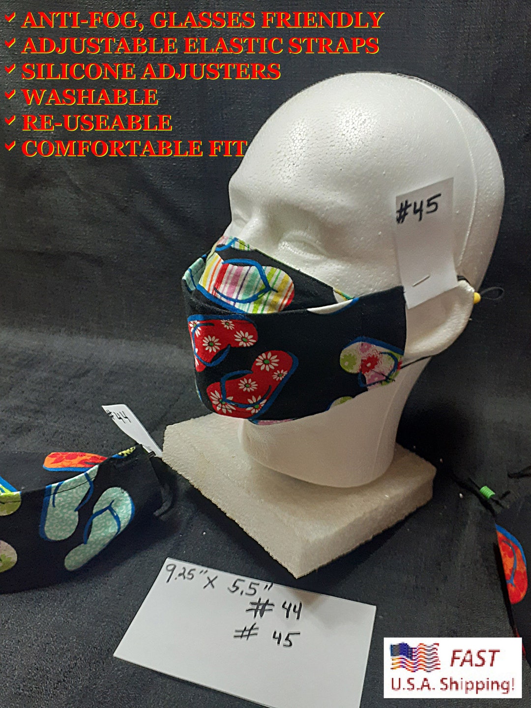 Face Mask/face Covering Flip-flop Design, Item#45, Large Size 9.5"x5.5 ...