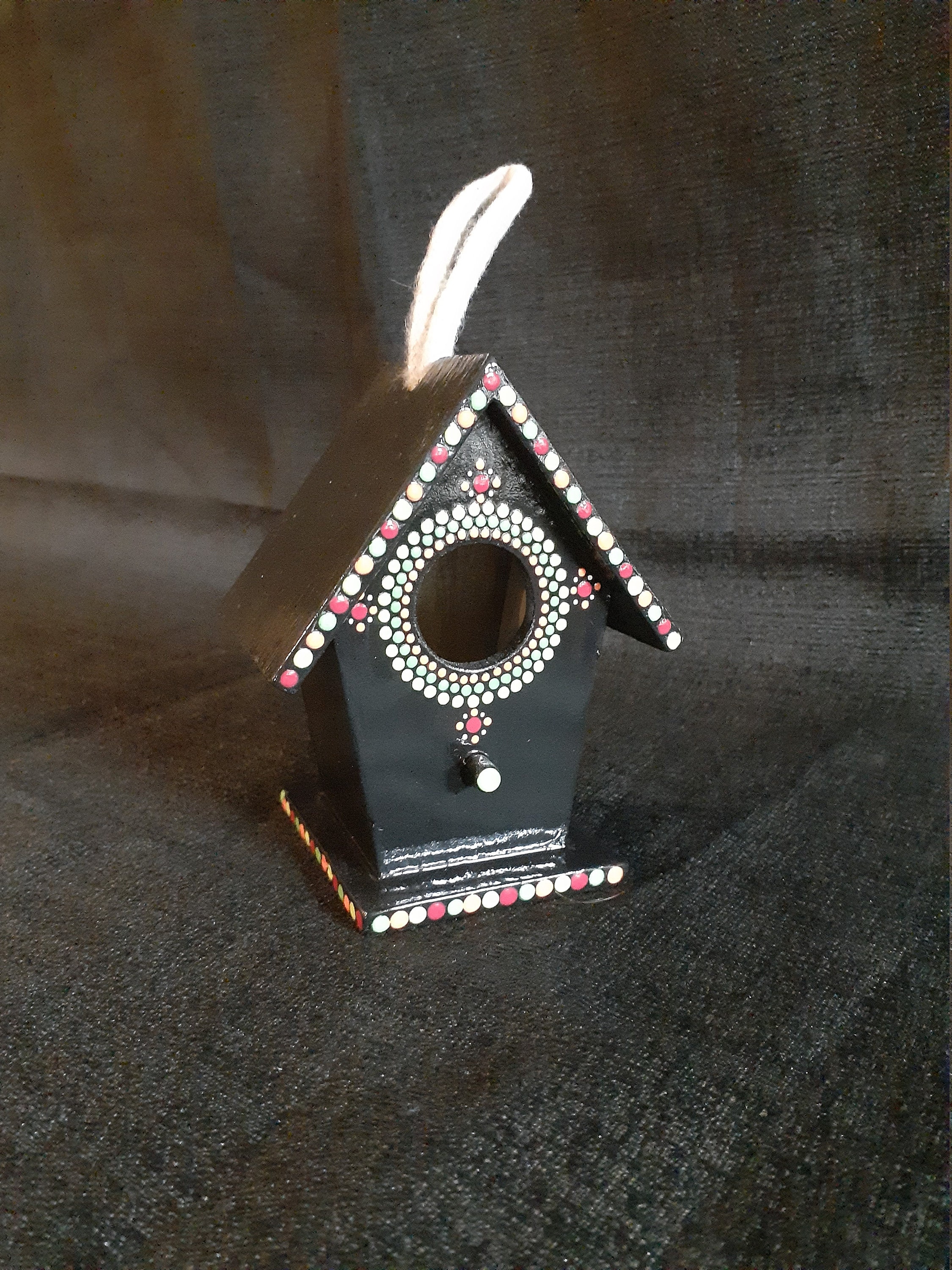 Bird House, Mini Birdhouse Hand Painted Black With Mandala, Yellow ...