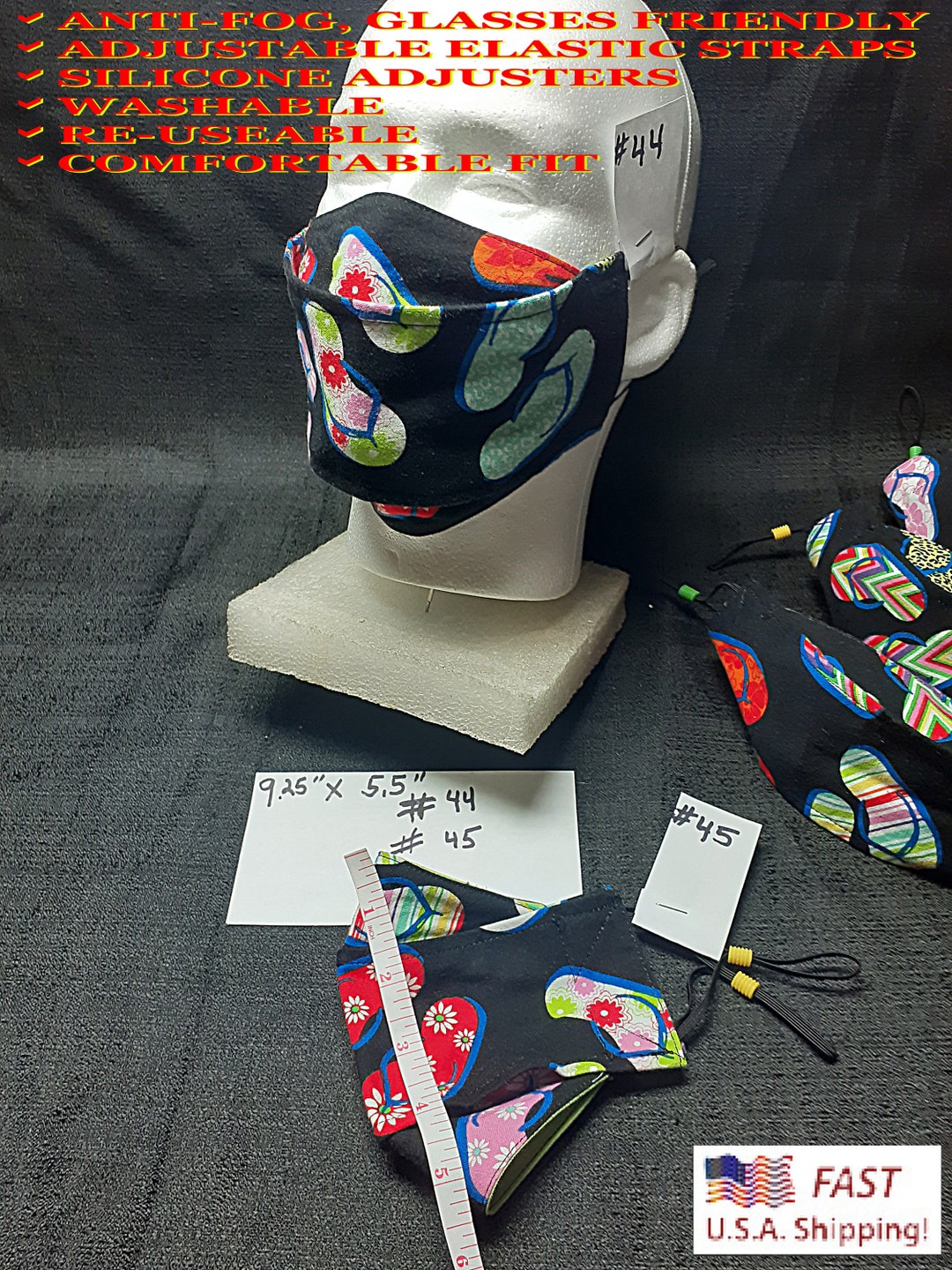 Face Mask/face Covering Flip-flop Design, Item#44, Large Size 9.5"x5.5 ...