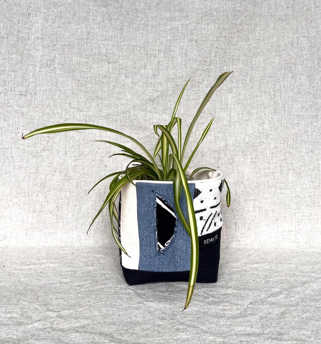 Upcycled Fabric Planter Cover – Handmade Plant Jacket for Indoor Plants ...