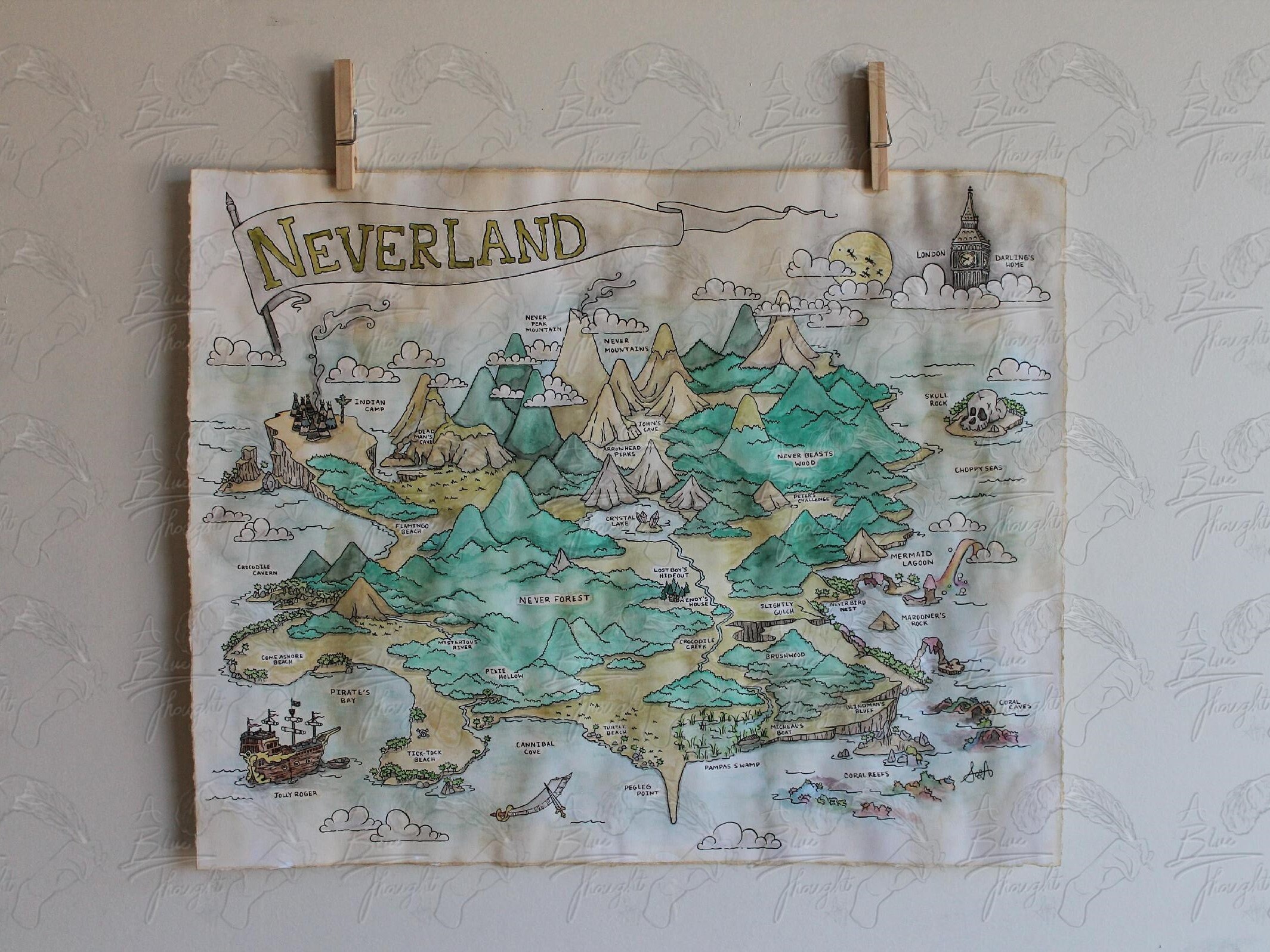 Neverland Magical Map Illustration Peter Pan - Etsy
