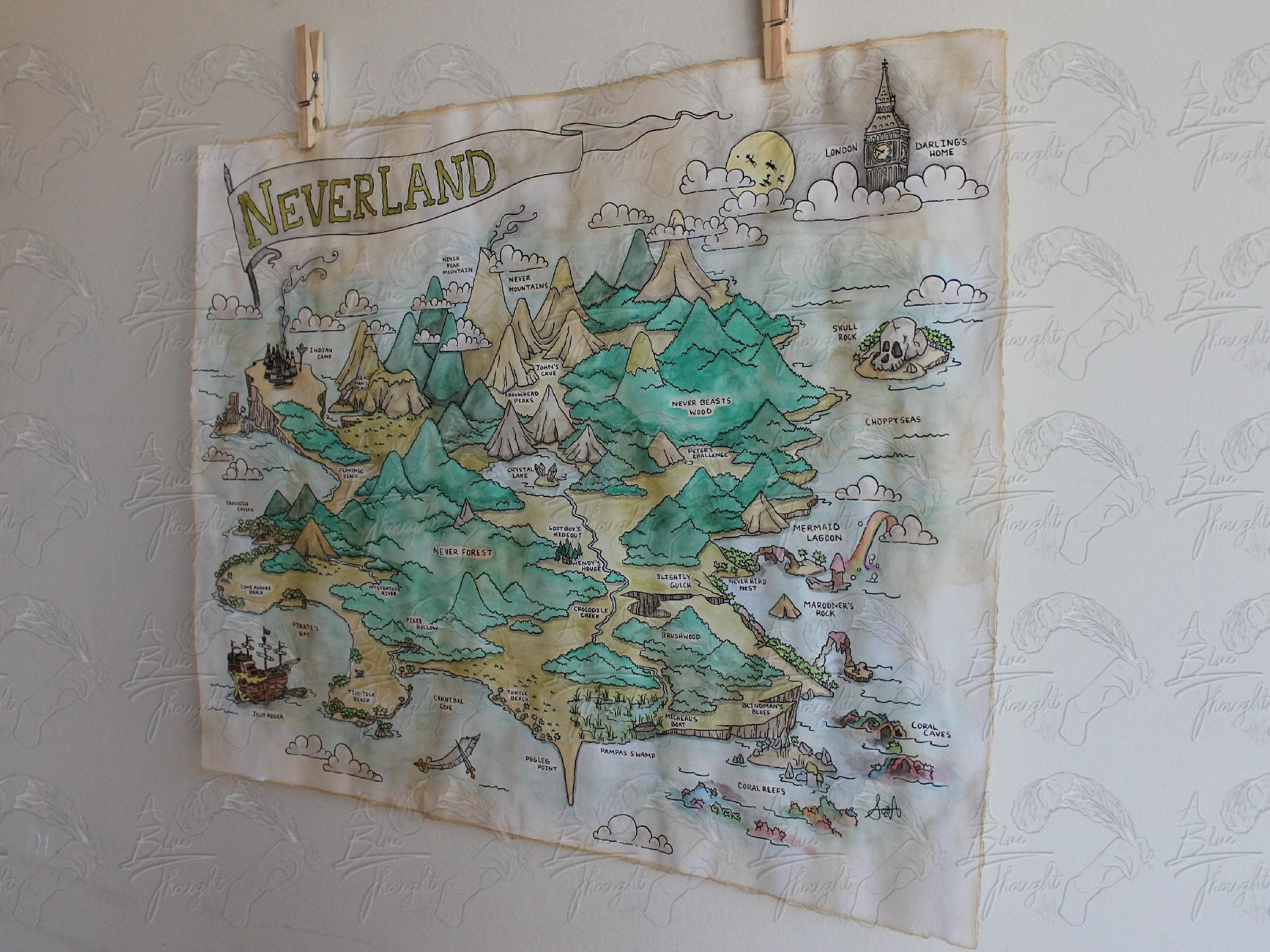 Neverland Magical Map Illustration Peter Pan - Etsy