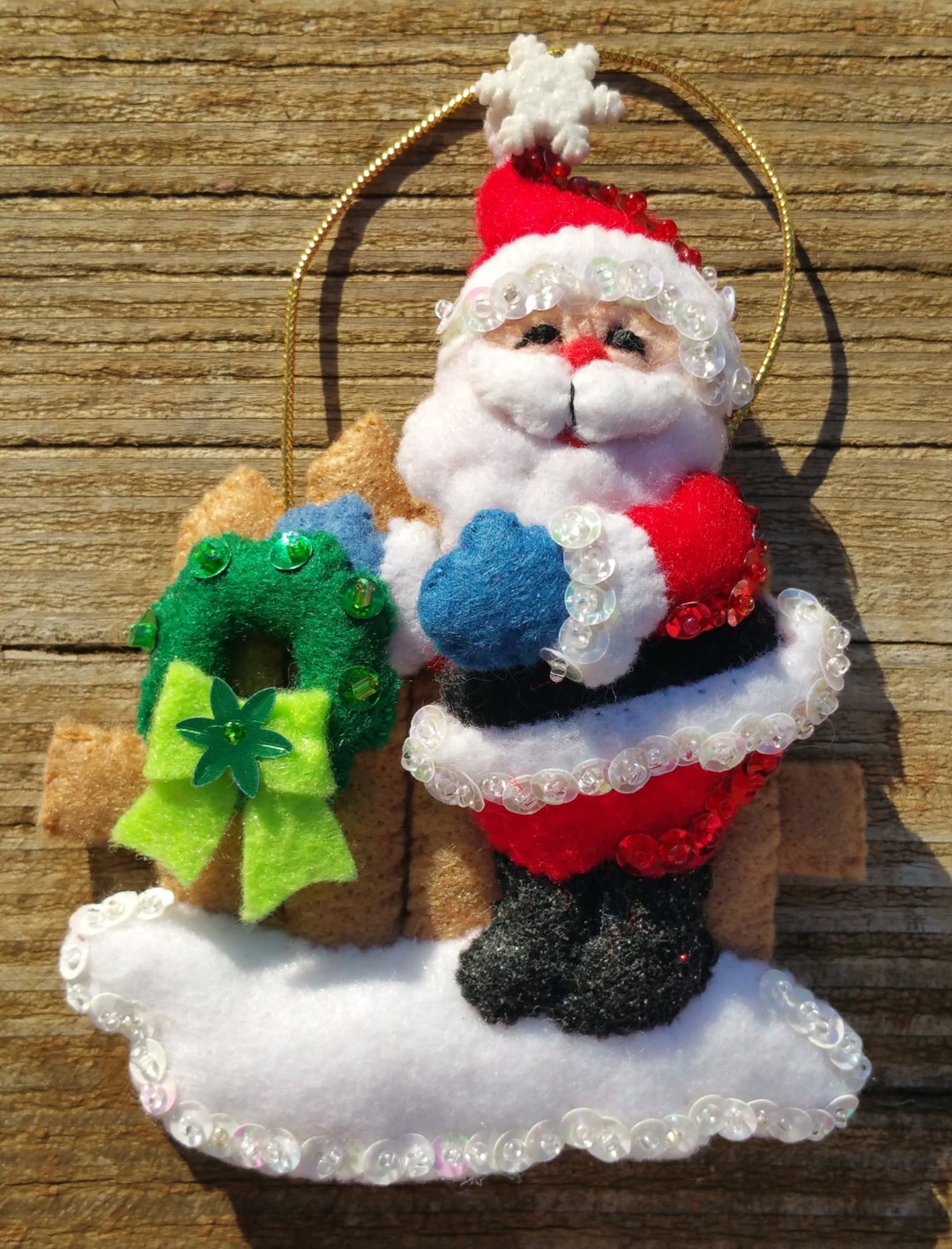 Santa With Picket Fence and Wreath Ornament - Etsy