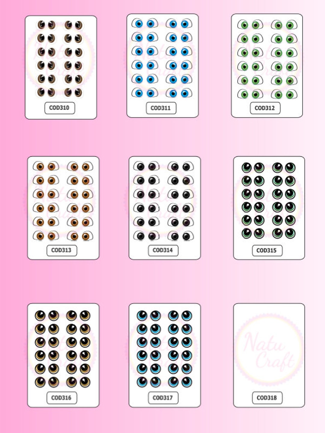 2D Eyes COD310 to COD317 | Adhesive Eyes High Quality Sticker Paper - Etsy