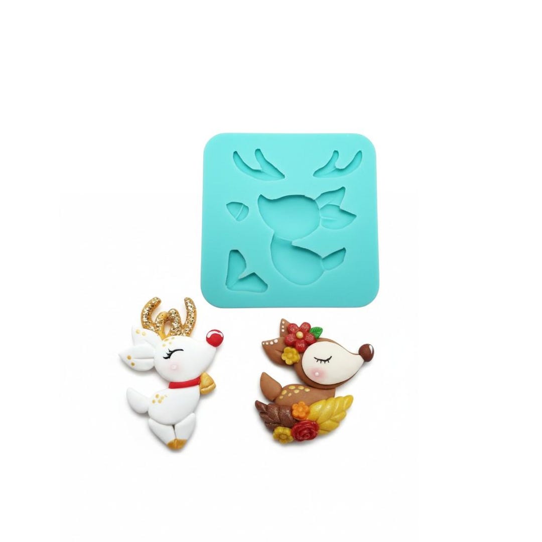 Jumpy Cute Reindeer Silicone Mold for Fondant, Resin, Clay & Mini ...