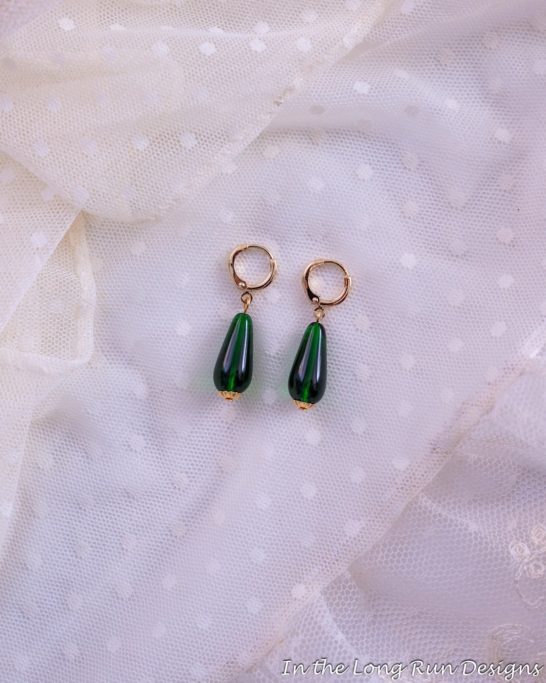 Green Teardrop Hoop Earrings. Emerald Glass, Gold. 18th Century ...