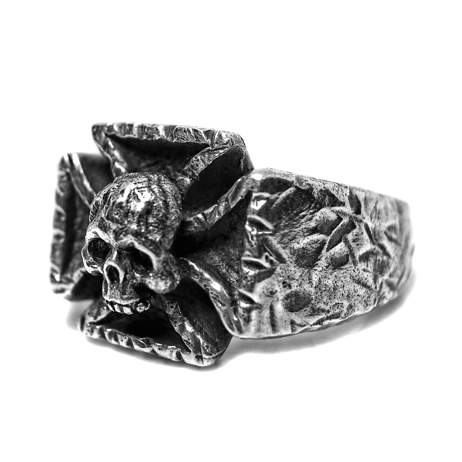 925 Sterling Silver Old Patee Cross With Skull Ring / Silver | Etsy
