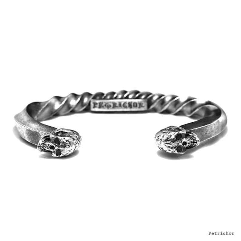 925 Sterling Silver Skull Twisted Bangle Bracelet / Skull Silver Bangle ...