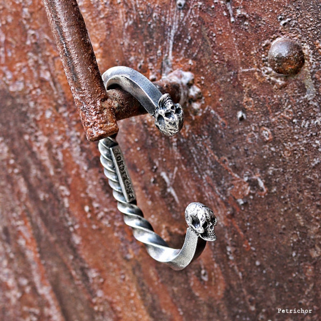 925 Sterling Silver Skull Twisted Bangle Bracelet / Skull Silver Bangle ...