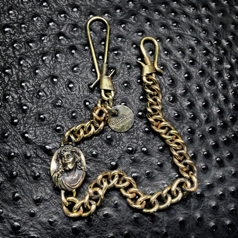 Solid Brass Jesus Wallet Chain / Jesus Key Chain / Oxidized Brass Chain ...