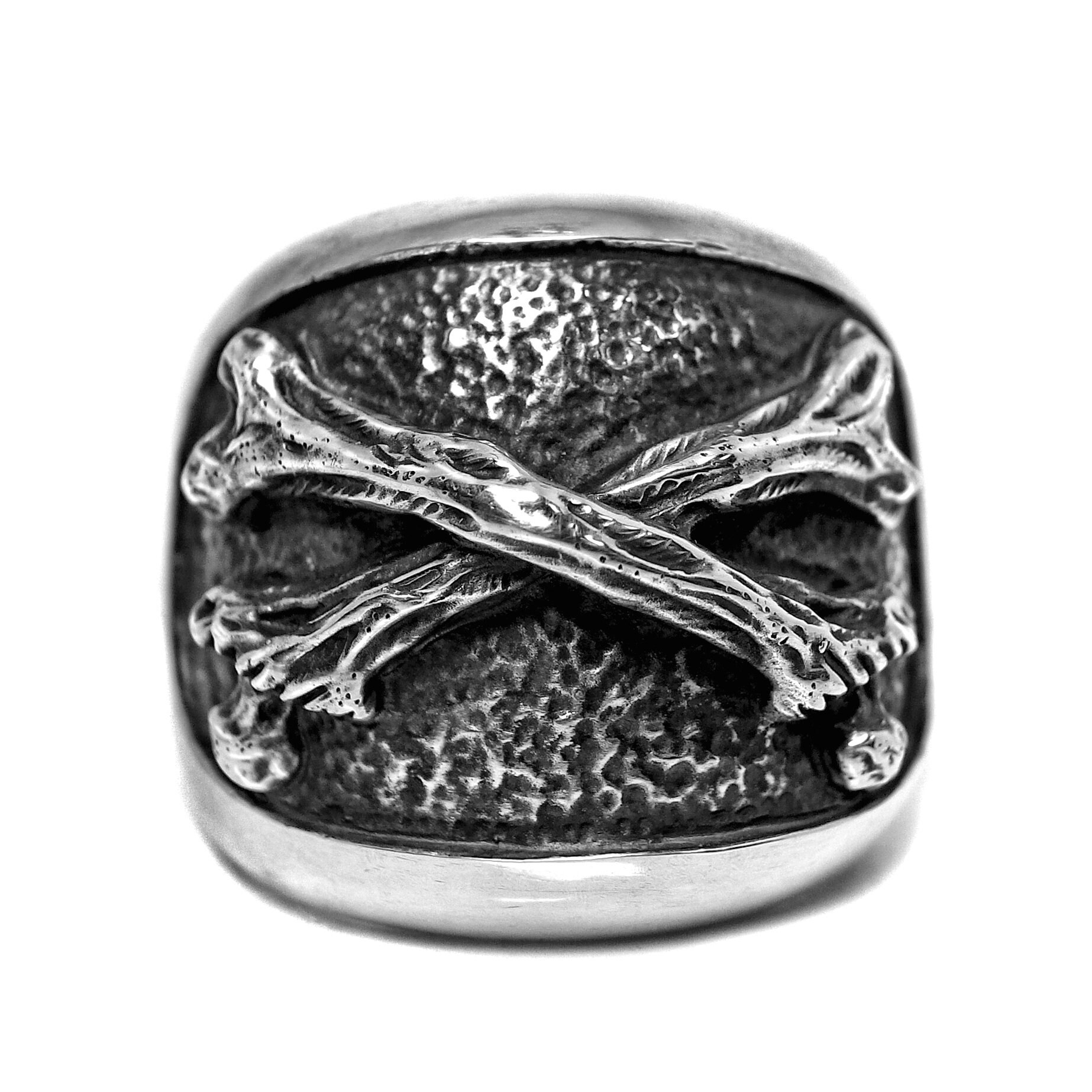 925 Sterling Silver Large Cross Femur Ring / Bones Ring / Skull Ring ...