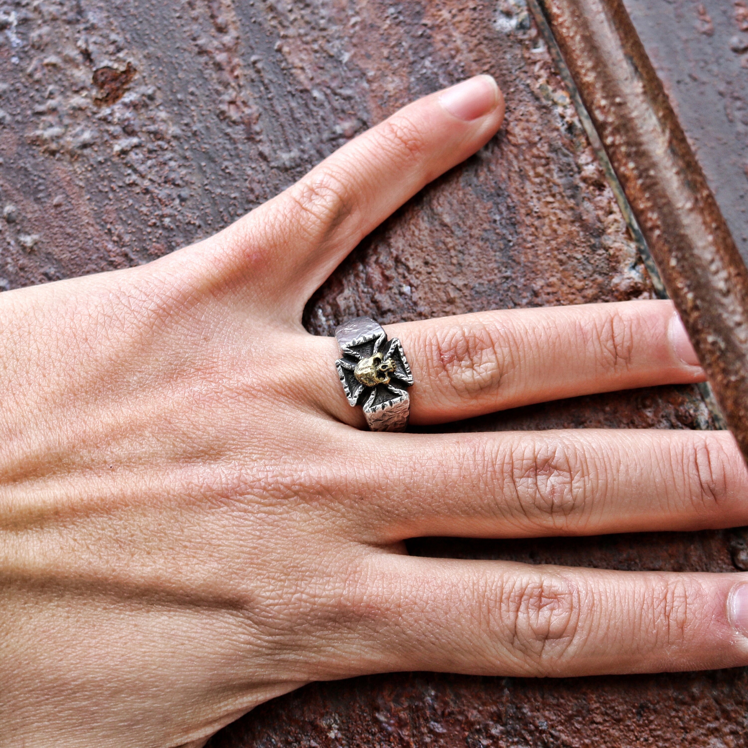 925 Sterling Silver x Solid Brass Old Patee Cross With Skull | Etsy