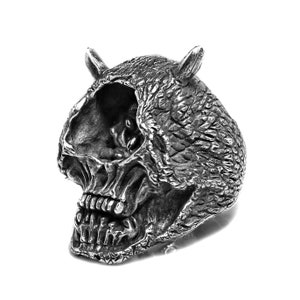 925 Sterling Silver Devil Cyclops Skull Ring With Horns / Biker Ring ...