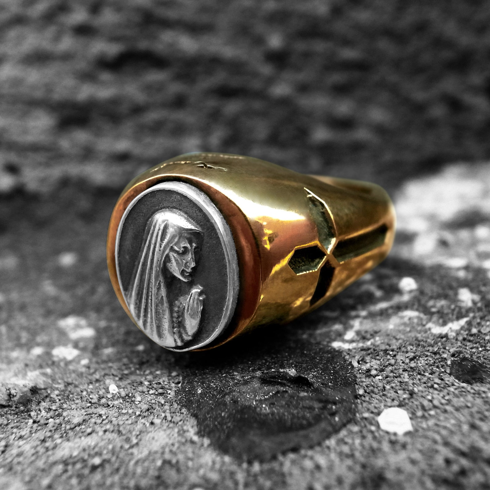 Solid Brass X 925 Sterling Silver Maria Ring / Gold Brass Cross Ring ...